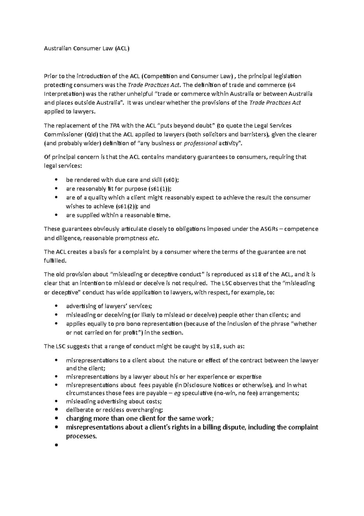 Supplementary notes -Australian Consumer Law - Australian Consumer Law ...