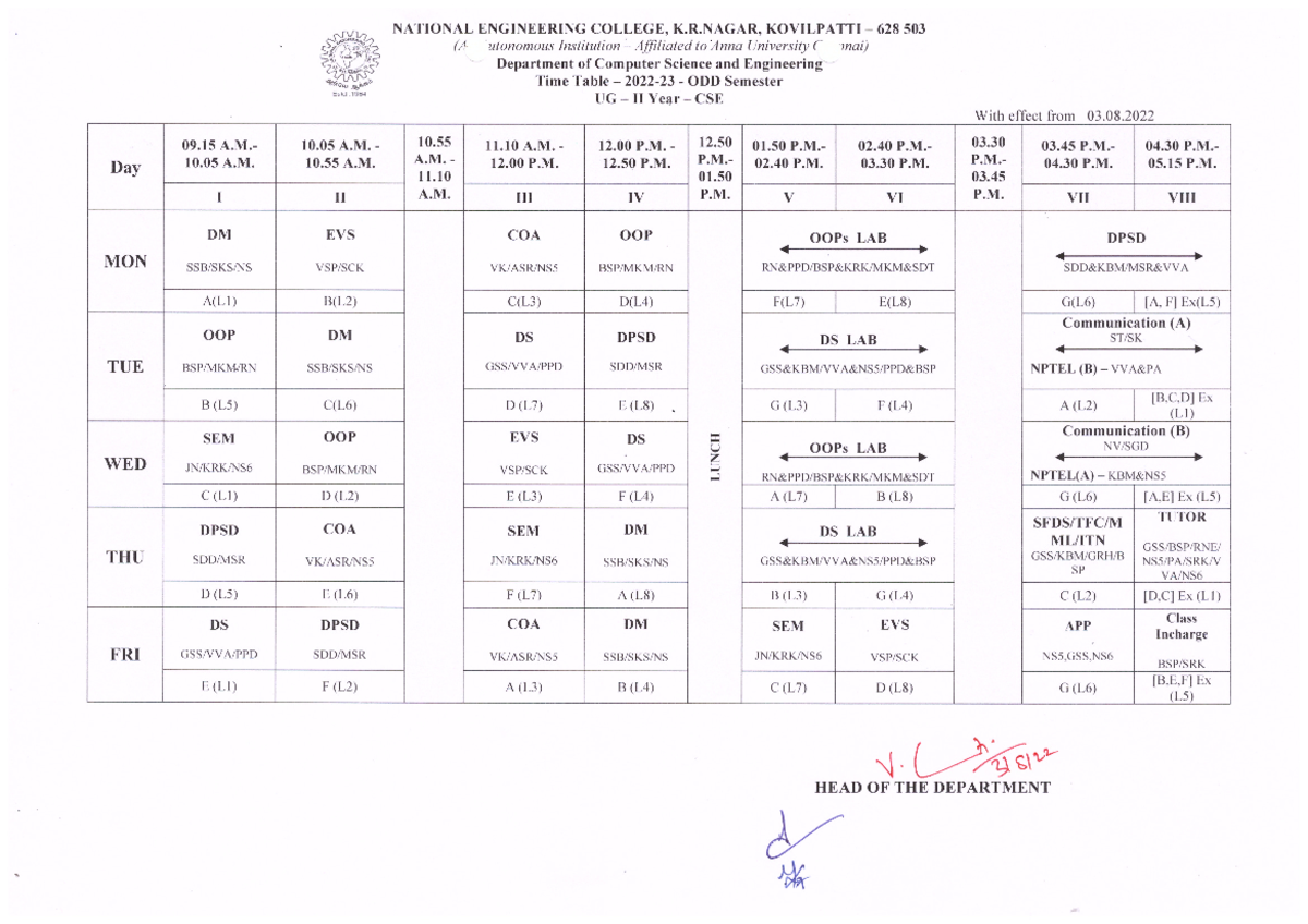2021 batch II year timetable odd sem - computer science - Studocu