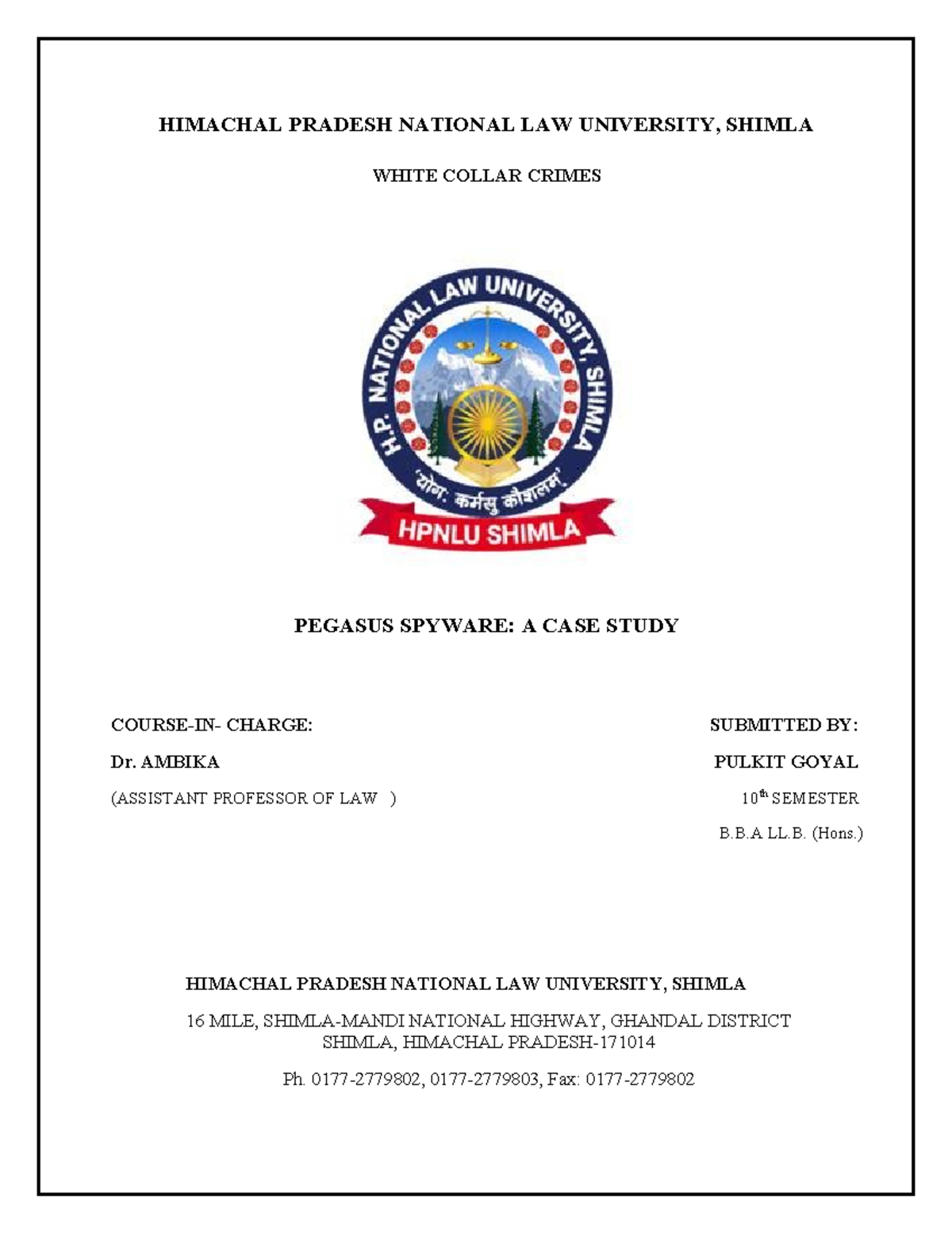 112019 2034 Pulkit WCC - HIMACHAL PRADESH NATIONAL LAW UNIVERSITY ...