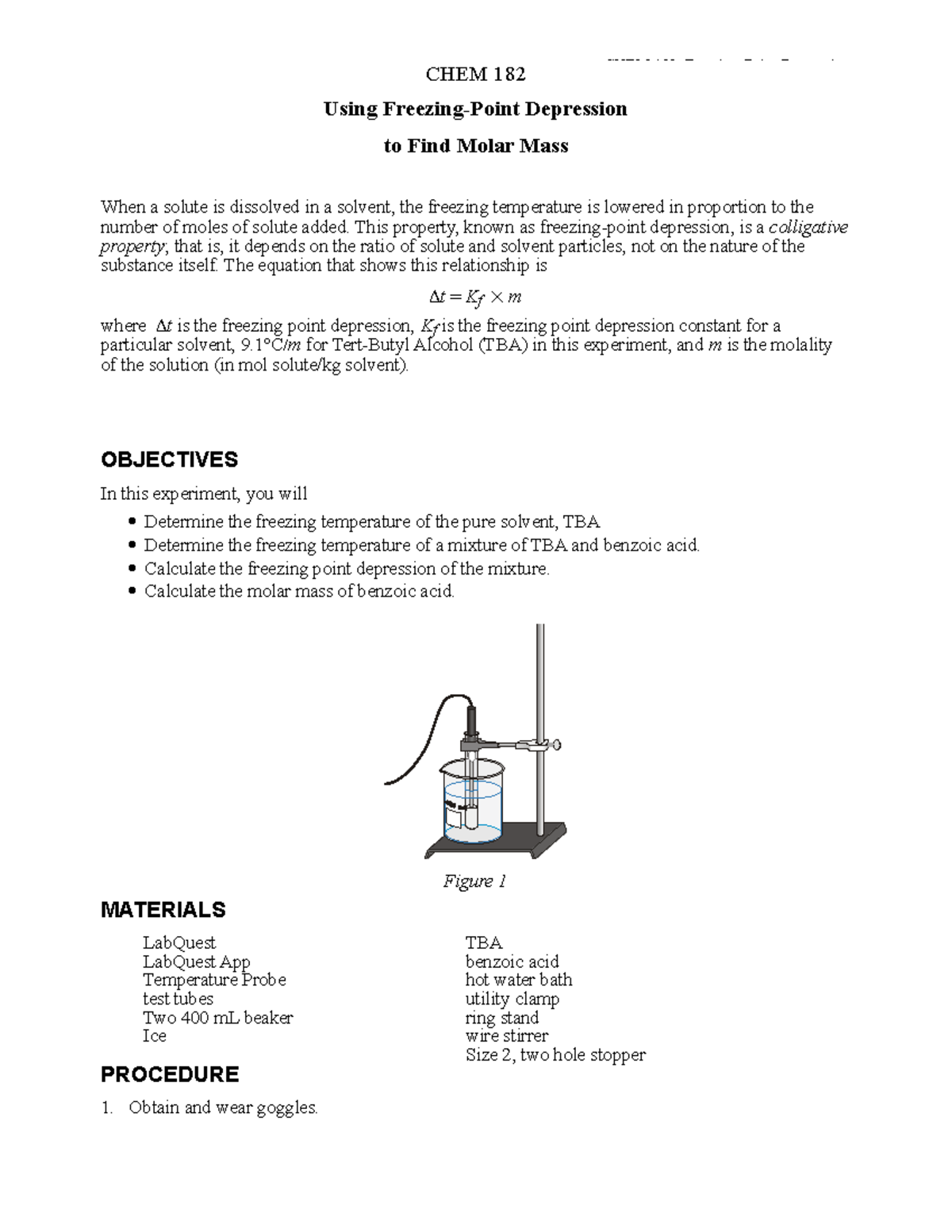 Chem 182 Freezing point depression - CHEM 182 Using Freezing-Point ...