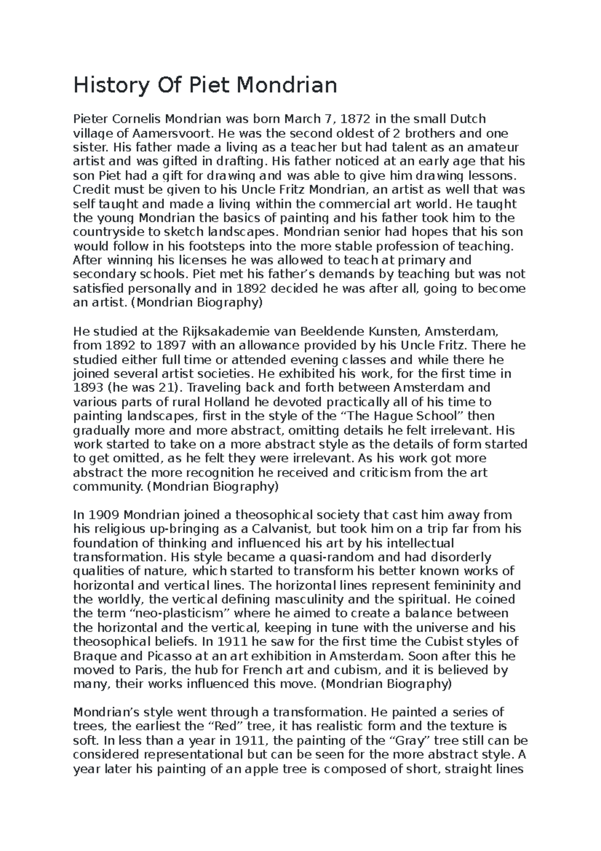 History Of Piet Mondrian - History Of Piet Mondrian Pieter Cornelis ...