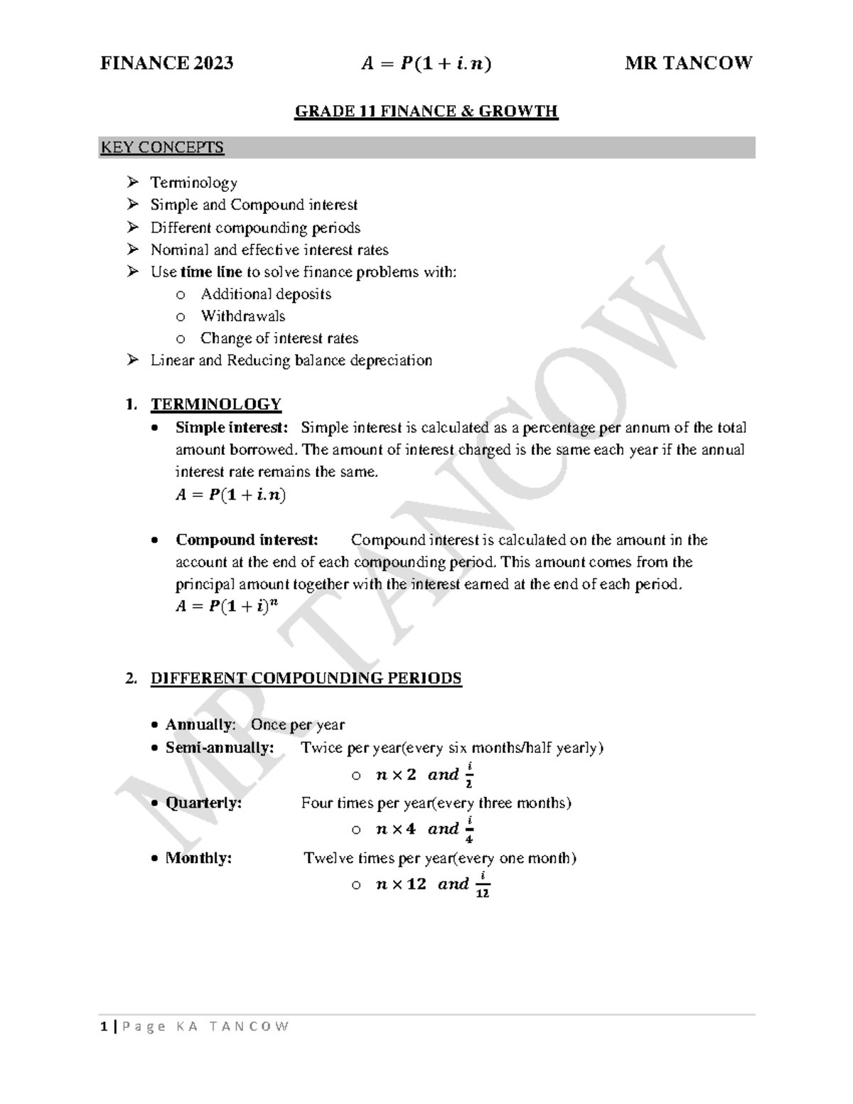 Grade 11 Finance & Growth by Mr Tancow - GRADE 11 FINANCE & GROWTH KEY ...