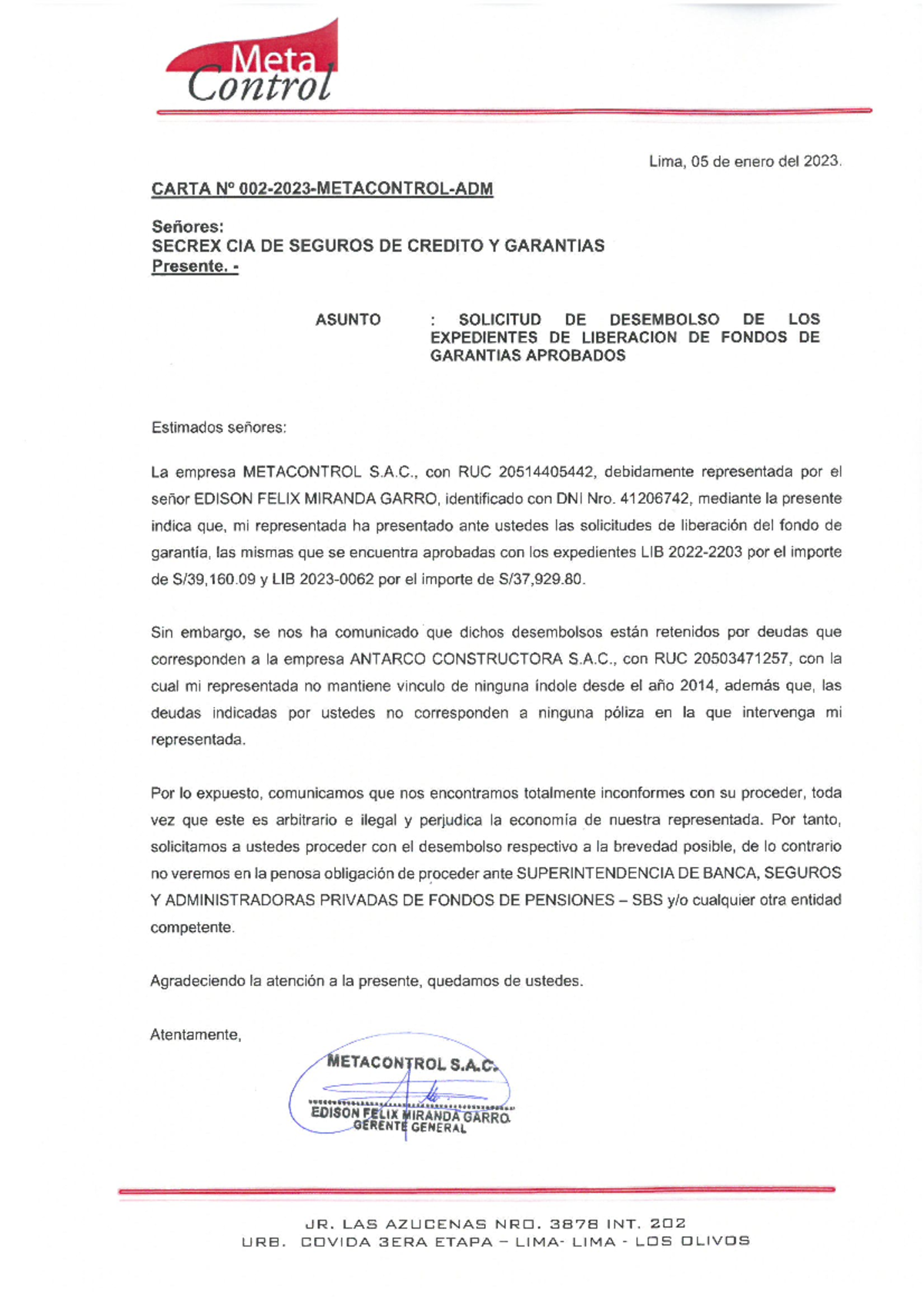 Carta 2023 002 Metacontrol ADM - negociación y resolución de conflictos - Studocu