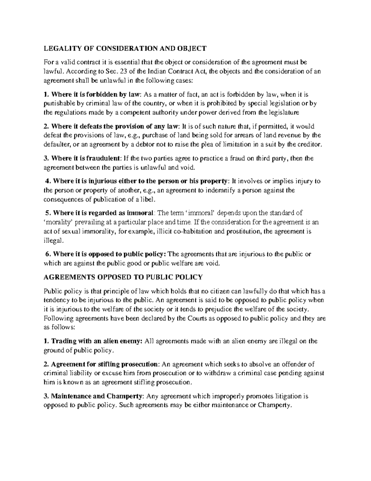 Legality OF Consideration AND Object-2 - LEGALITY OF CONSIDERATION AND ...