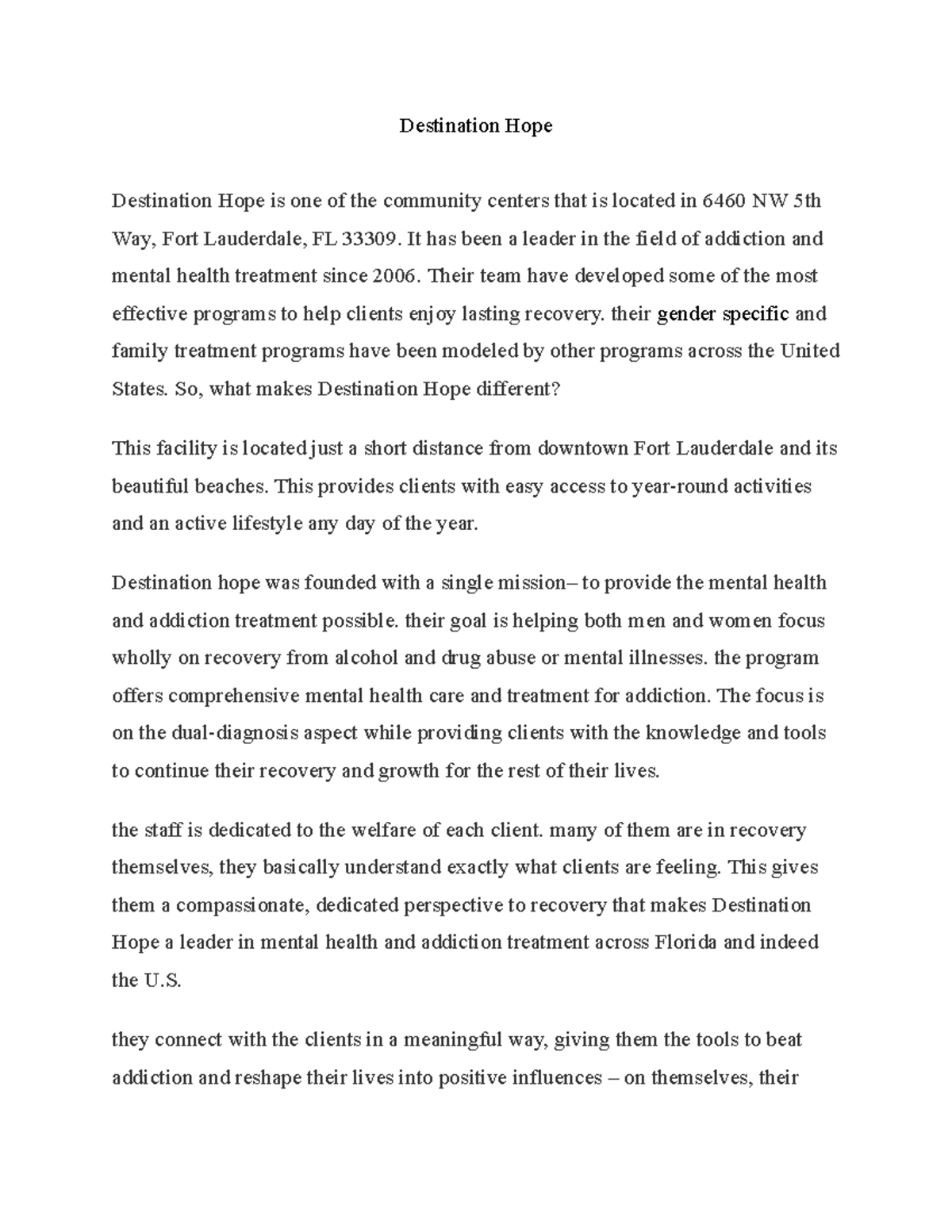 Destination Hope - notes - Destination Hope Destination Hope is one of ...