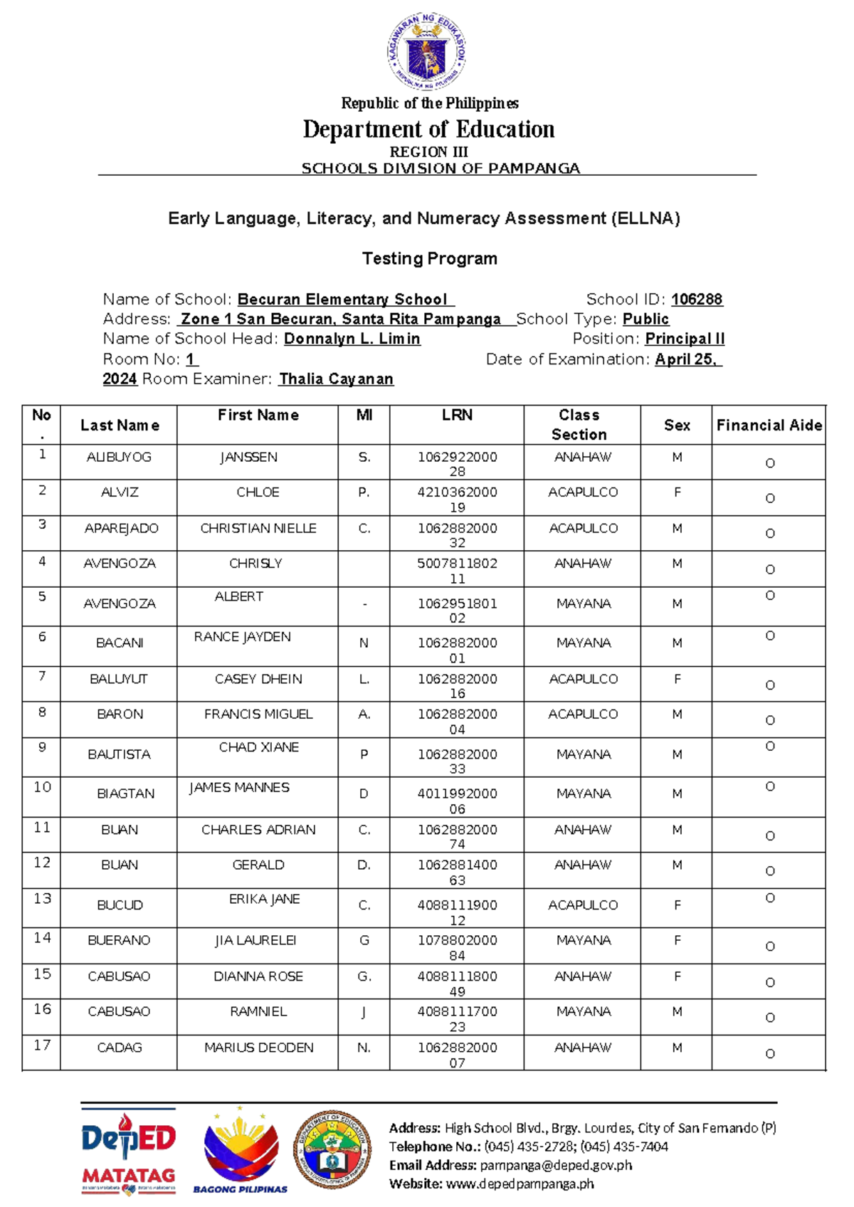Santa Rita District-List-of-Students Ellna 2024 - Department of ...