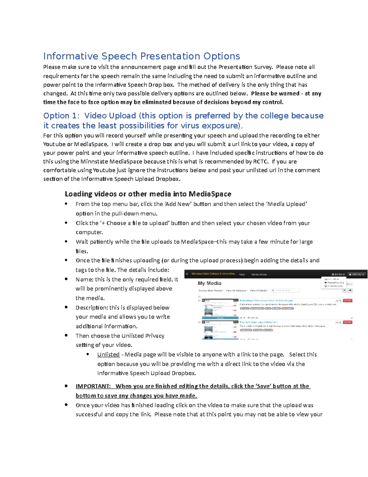 Presentation Options - Informative Speech Presentation Options Please ...