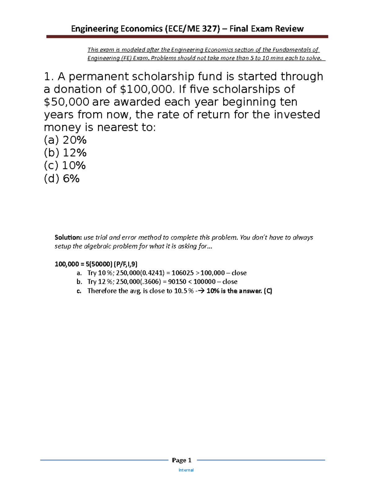 Final Review Problems w Explanation Inputs - This exam is modeled after the Engineering ...
