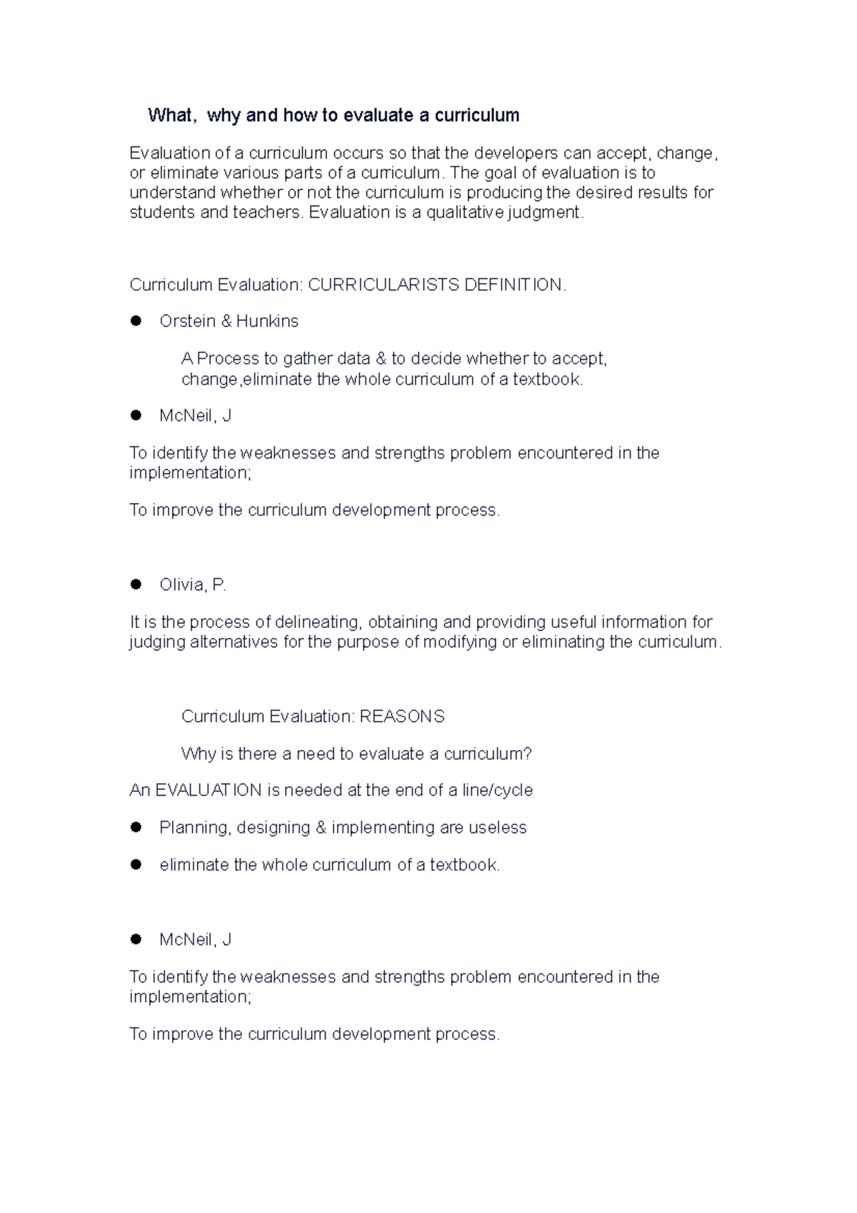 UNIT V Lesson 1 What Why and How to Evaluate a Curriculum - What, why ...