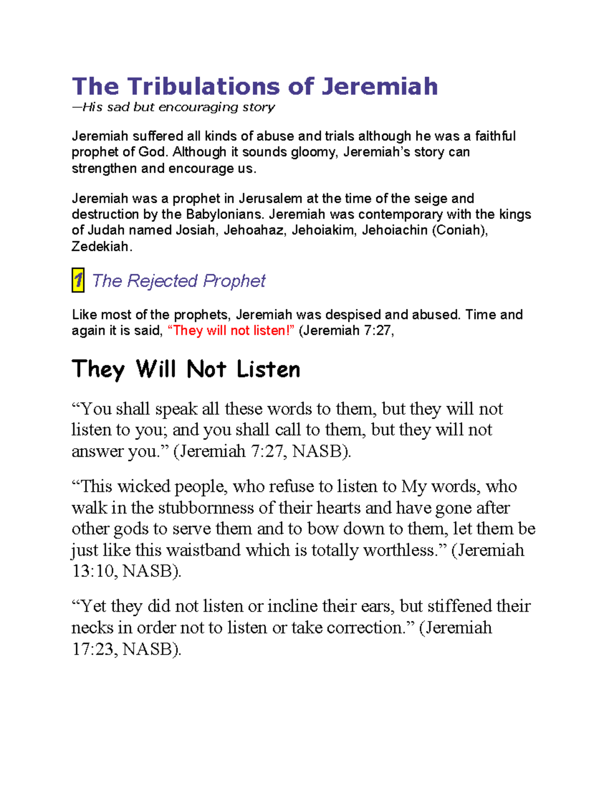 The Tribulations of Jeremiah - The Tribulations of Jeremiah —His sad ...