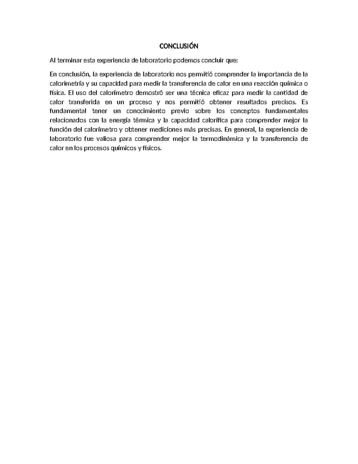 Conclusión N°9 - Conclusiones Lab Quimica - CONCLUSIÓN Al terminar esta experiencia de ...