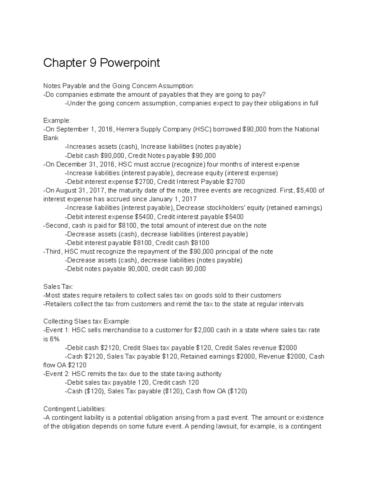 Chapter 9 Notes - Chapter 9 Powerpoint Notes Payable and the Going ...
