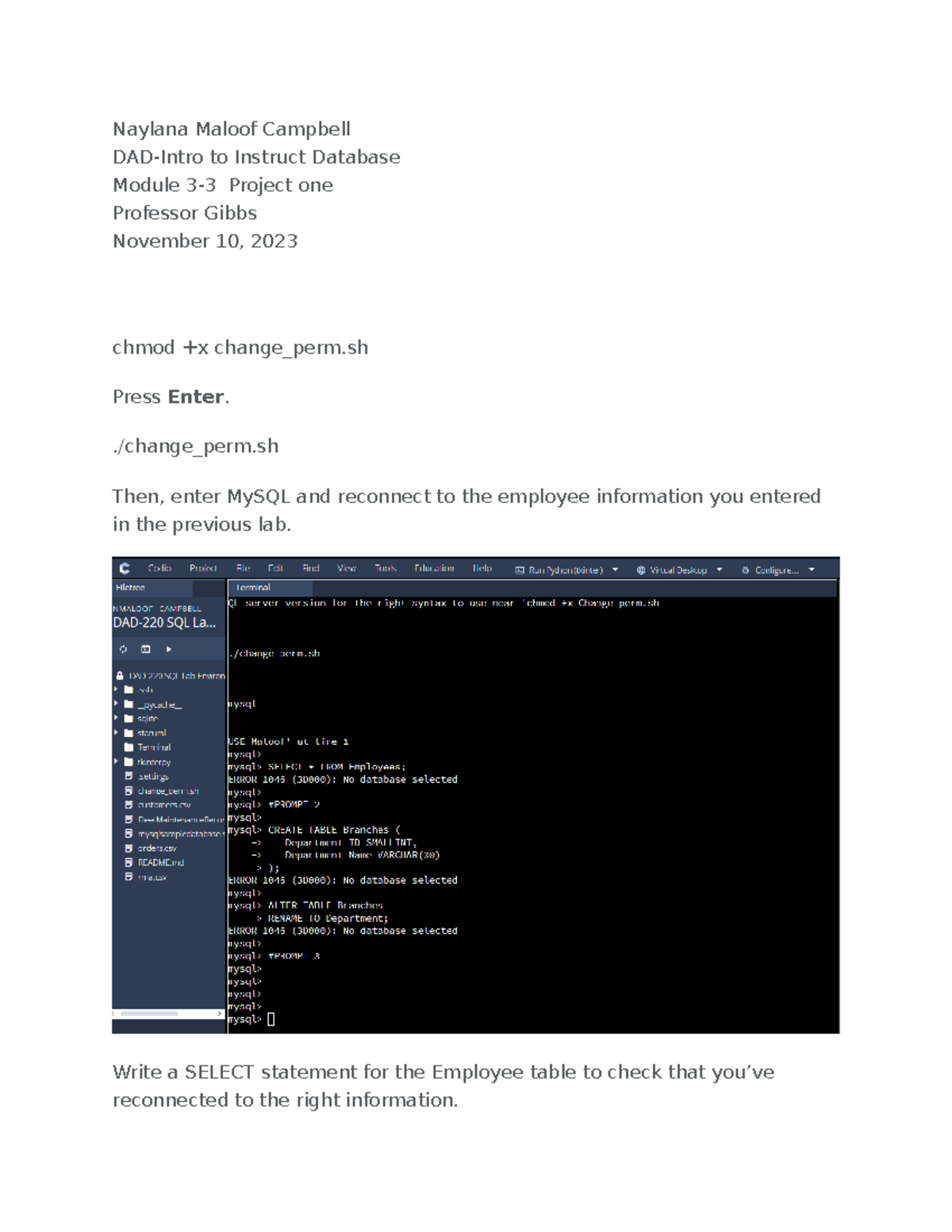 3 2 Module Table With Screenshots Intro To Struct Database Naylana Maloof Campbell Dad Intro