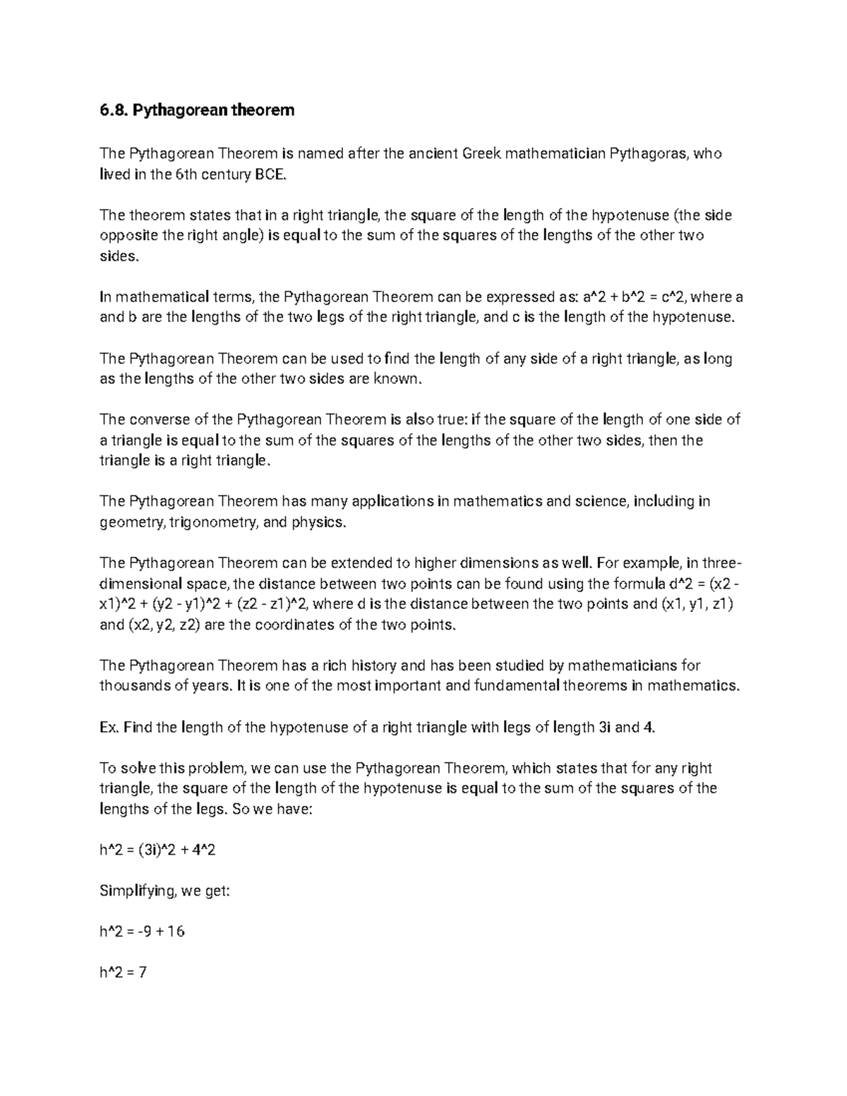 Pythagorean Theorem Notes - 6. Pythagorean theorem The Pythagorean ...