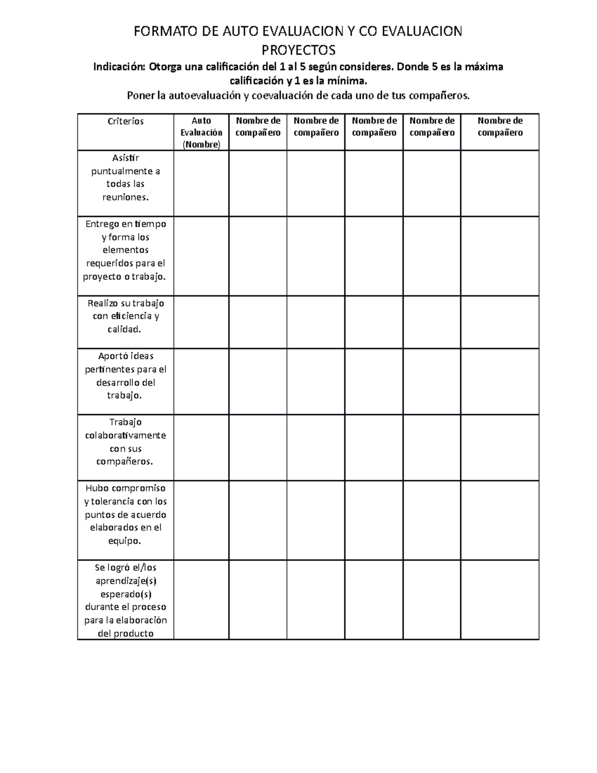 Formato DE AUTO Evaluacion Y CO Evaluacion - FORMATO DE AUTO EVALUACION ...