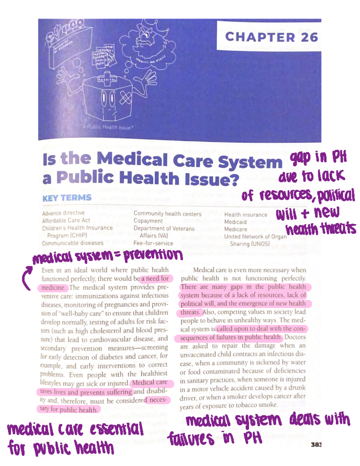 Schneider Ch 26 Is the Medical Care System a PH Issue - gap in PH are ...
