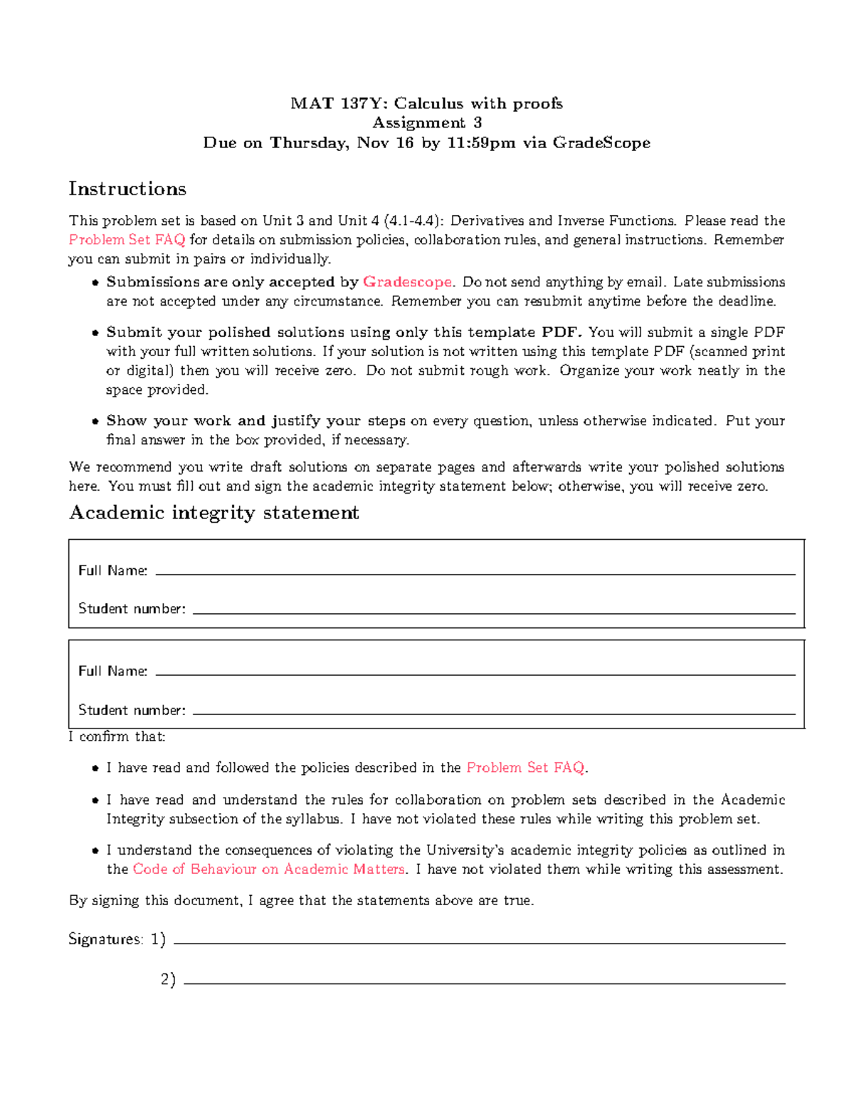 137 2324 A3 - MAT137 - MAT 137Y: Calculus with proofs Assignment 3 Due ...