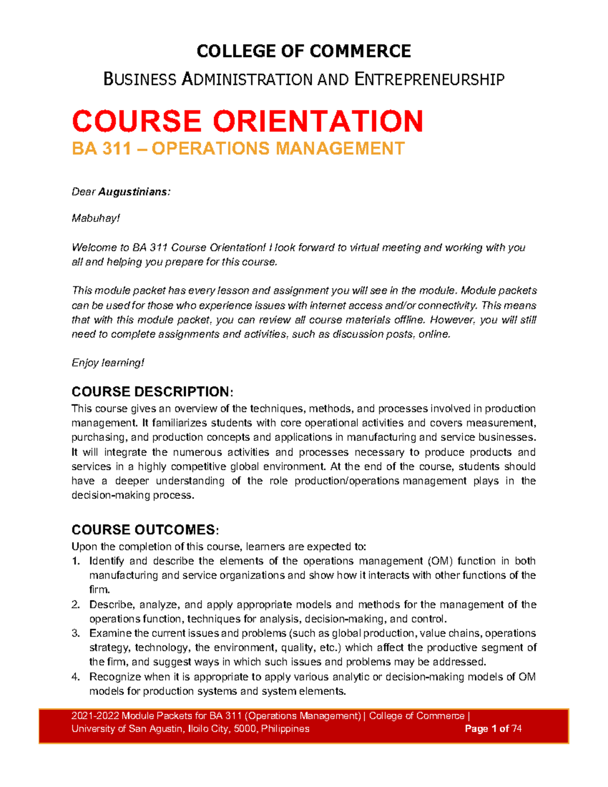 Course Module BA 311Operations Managementfinal-1 - BUSINESS ...
