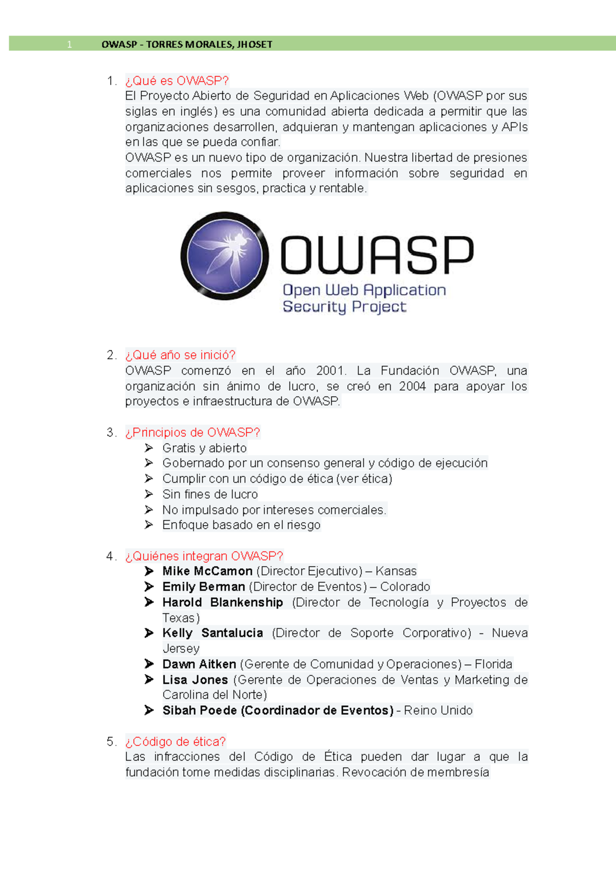 Owasp - OWASP - TORRES MORALES, JHOSET 1 ¿Qué es OWASP? El Proyecto ...