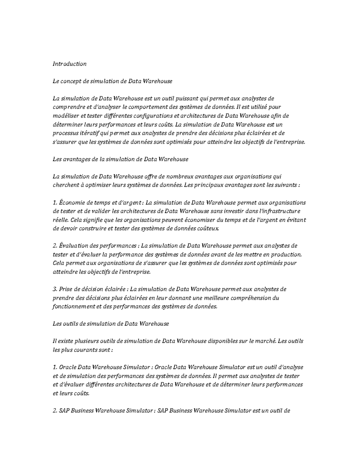Data Warehouse Simulation Study Notes - Introduction Le concept de ...
