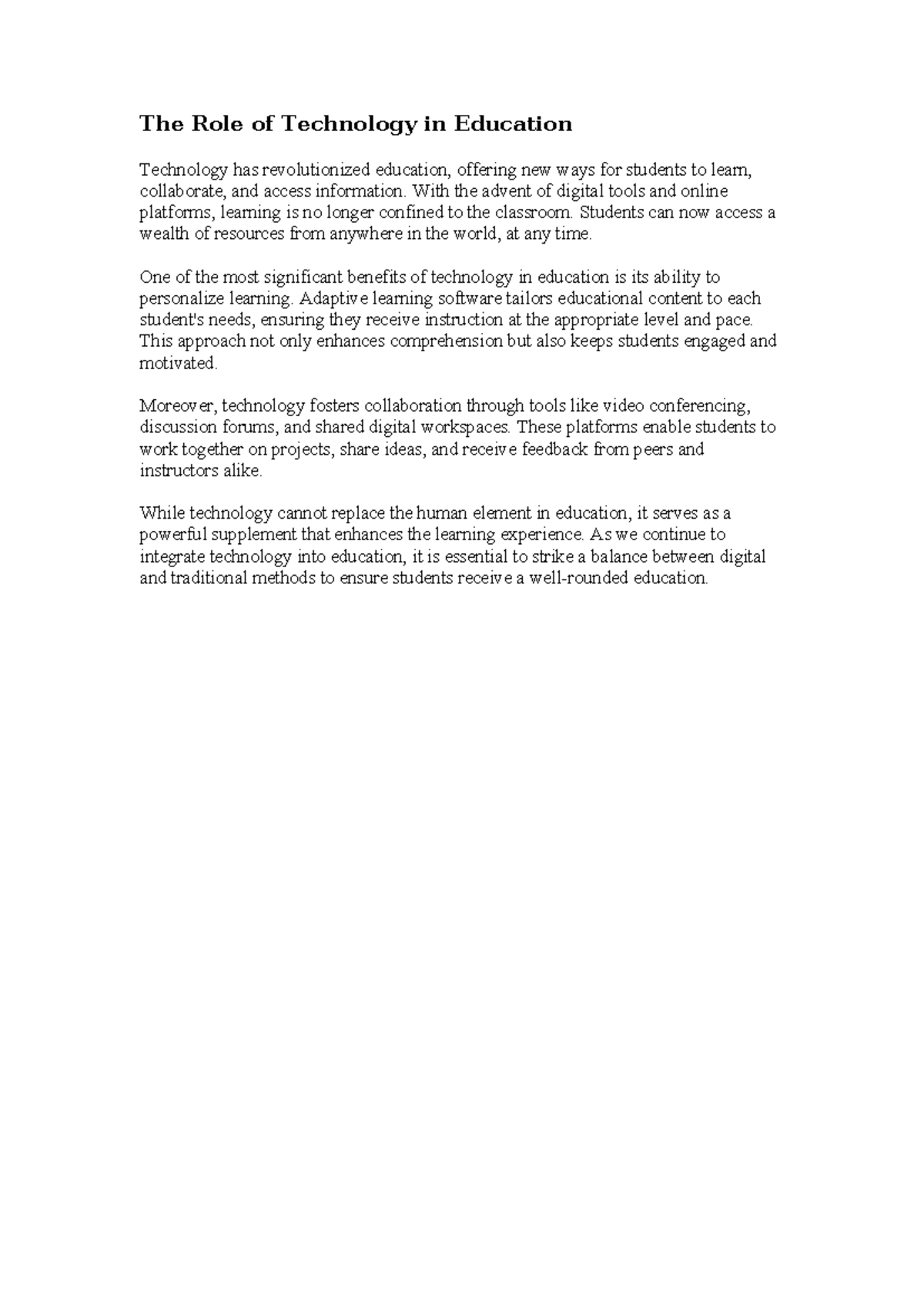 The Role of Technology in Education - The Role of Technology in ...