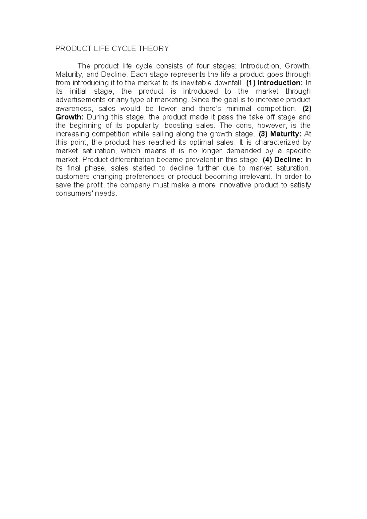 Product LIFE Cycle Theory - PRODUCT LIFE CYCLE THEORY The product life ...