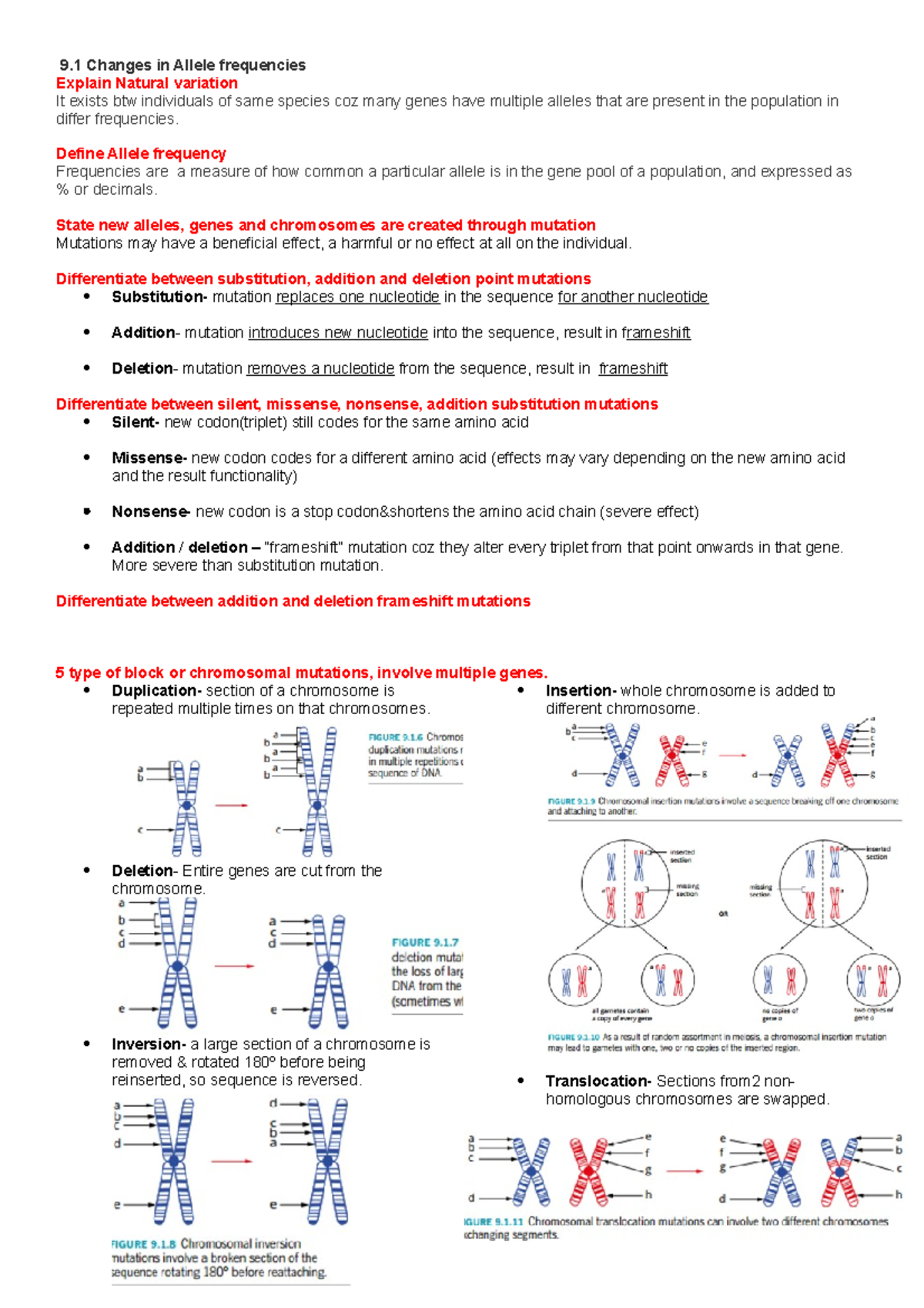 Print Biology Notes Revision bio notes 321 year 11 or 12 - 9 Changes in ...