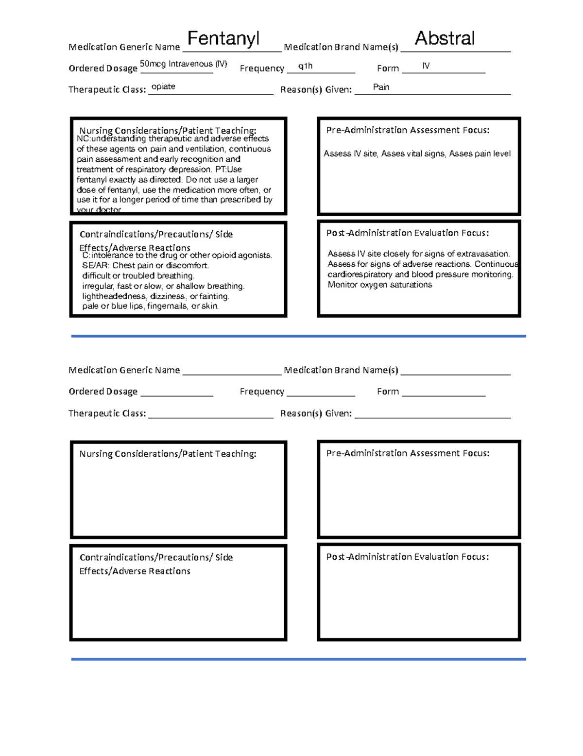 Ob med card - Note - Medication Generic Name ...