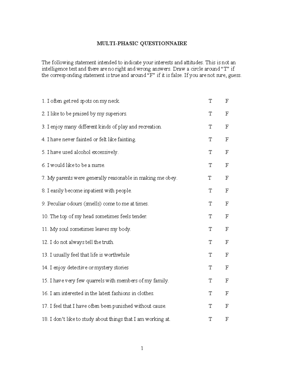 Multi- Phasic Questionnaire - MULTI-PHASIC QUESTIONNAIRE The following ...