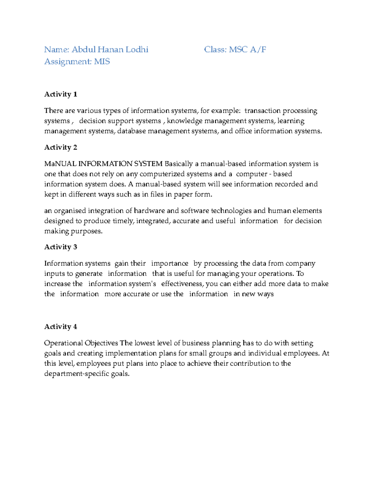 MIS Assignment 3 - Management Information System Case Study - Name ...