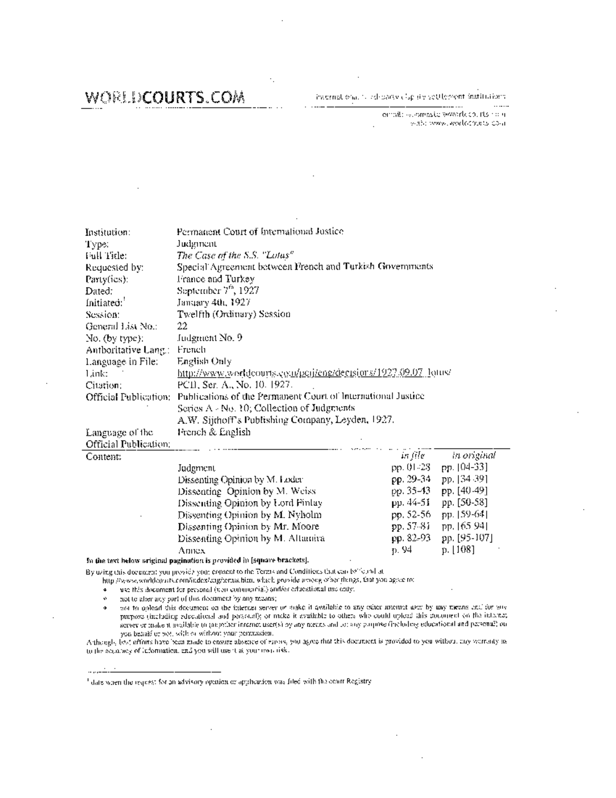 PCIJ The Case of the SS Lotus - LAWS08114 - Studocu