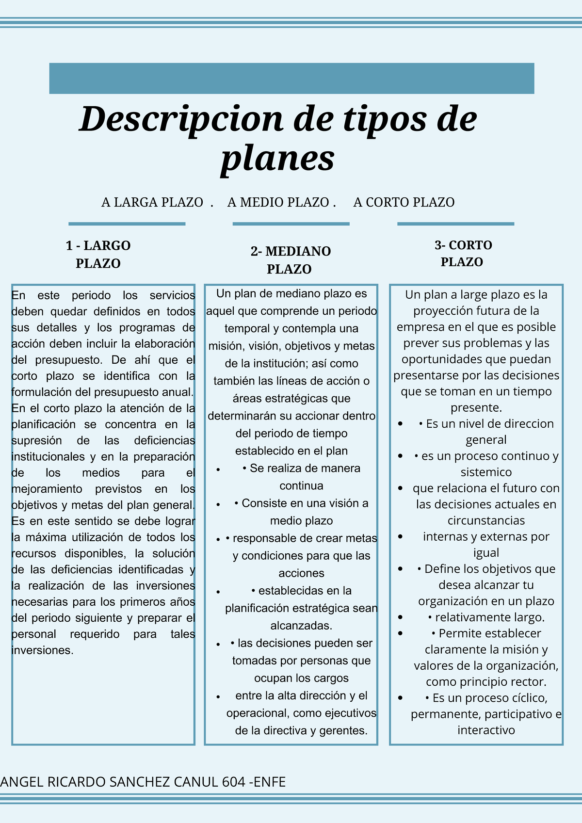 Azul Tabla PNI Póster - Tarea - Descripcion de tipos de planes A LARGA ...