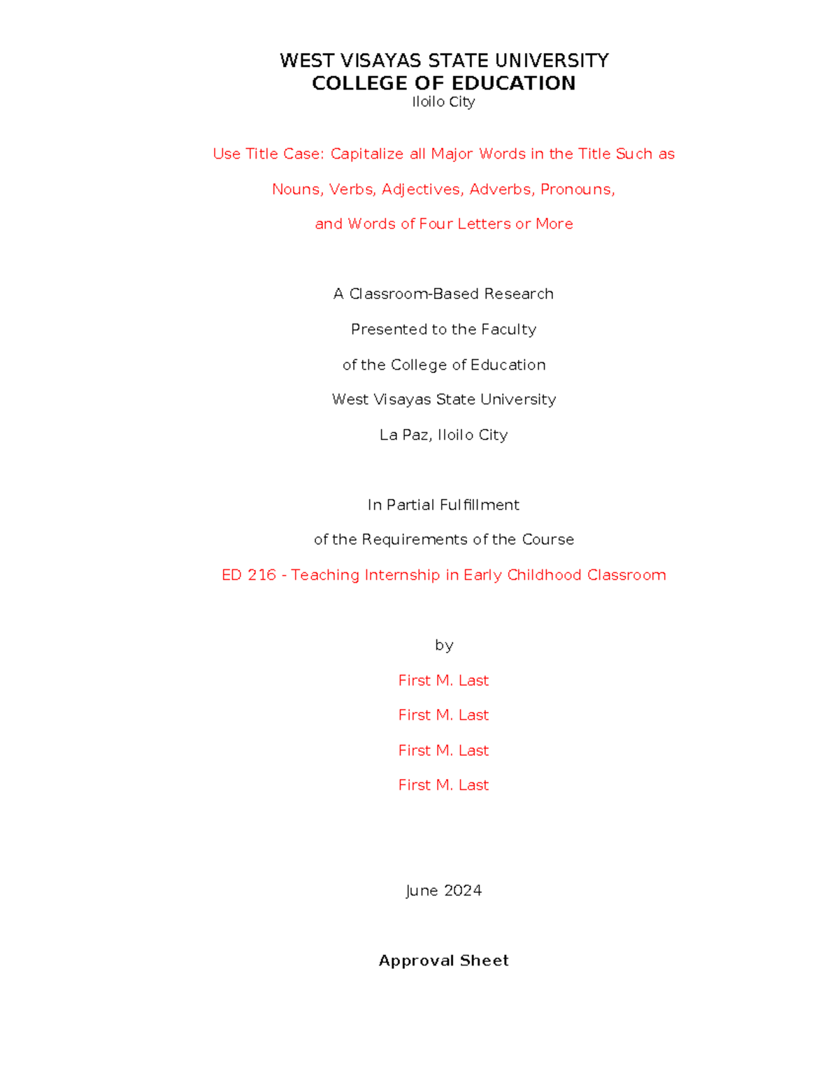 COE-CBAR- Format-2024Jan16 - COLLEGE OF EDUCATION Iloilo City Use Title ...