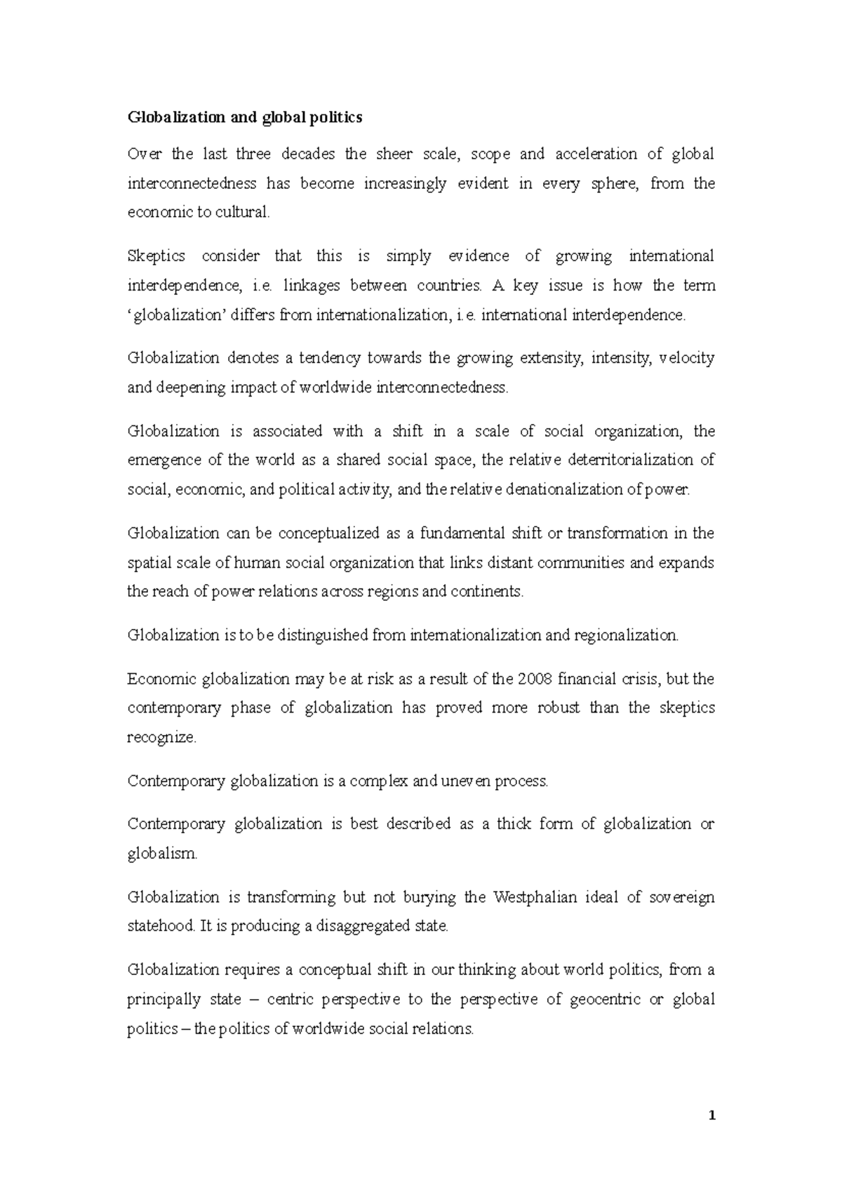 Globalization and Global Politics - Globalization and global politics ...