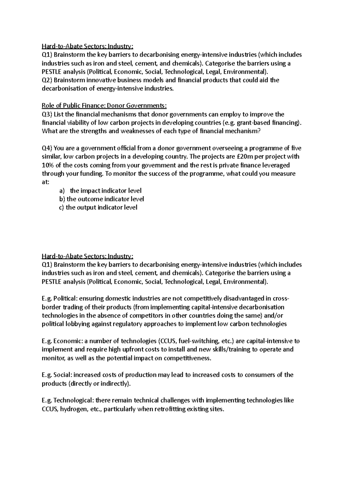 Tutorial 3 answers - Hard-to-Abate Sectors: Industry: Q1) Brainstorm ...