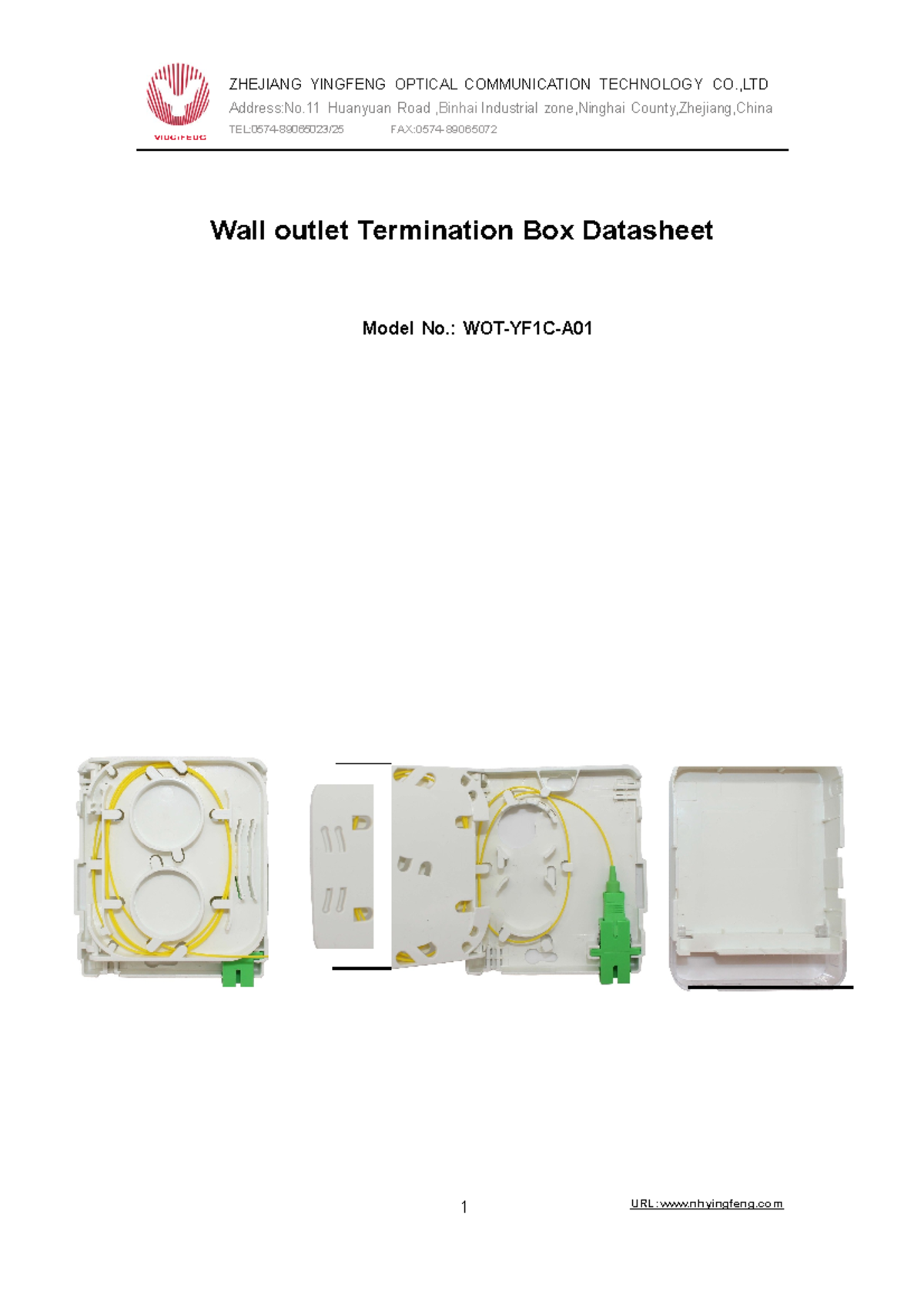 WAll outlet box datasheet WTO-YF2C-A01) - 1 URL:nhyingfeng VIUCiFEUG ...