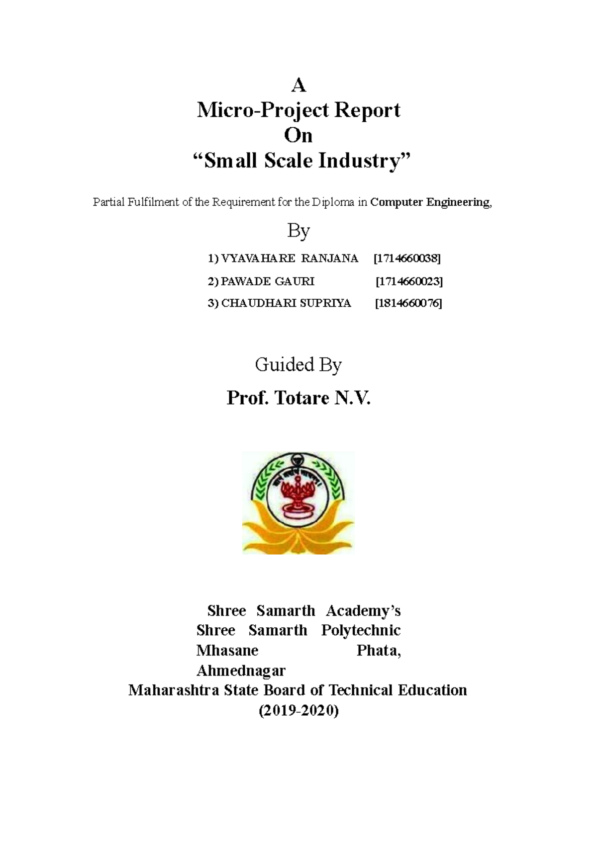 Management Microproject - A Micro-Project Report On “Small Scale ...