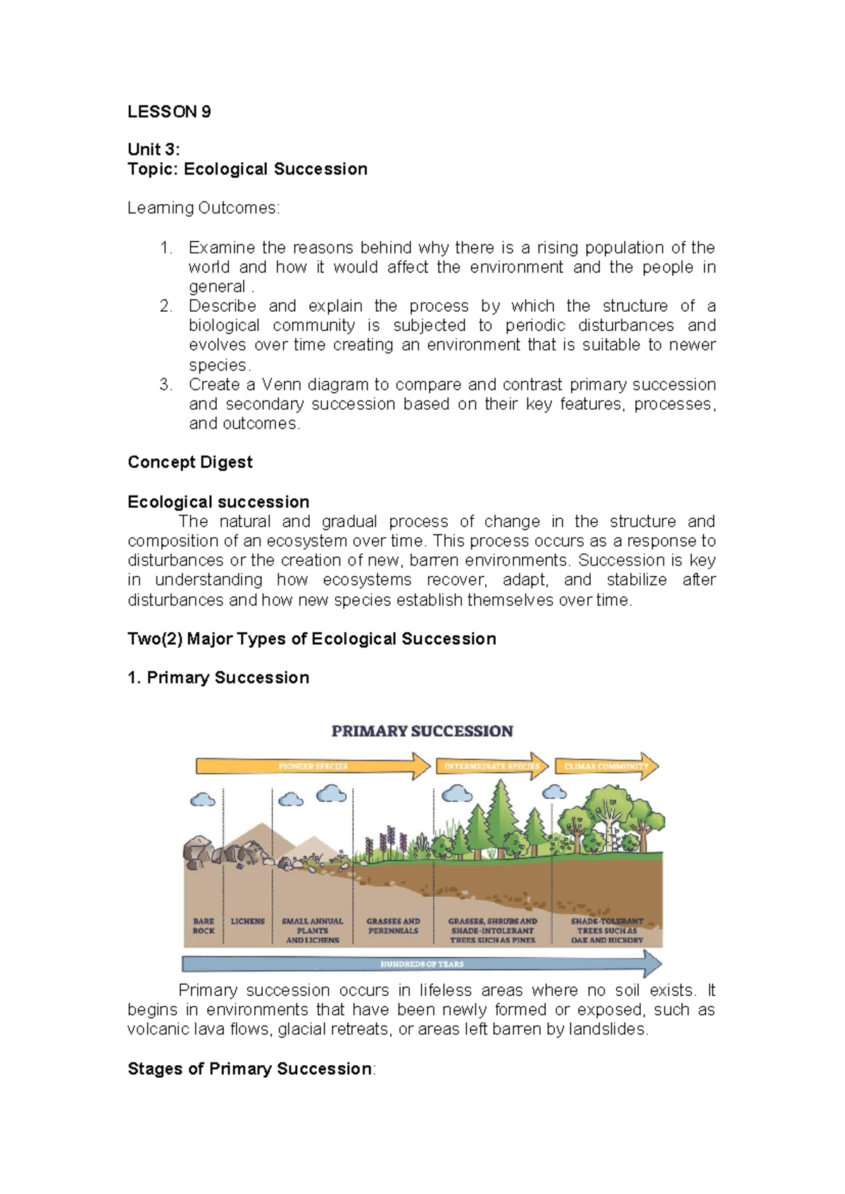 Ecological Succession - LESSON 9 Unit 3: Topic: Ecological Succession ...