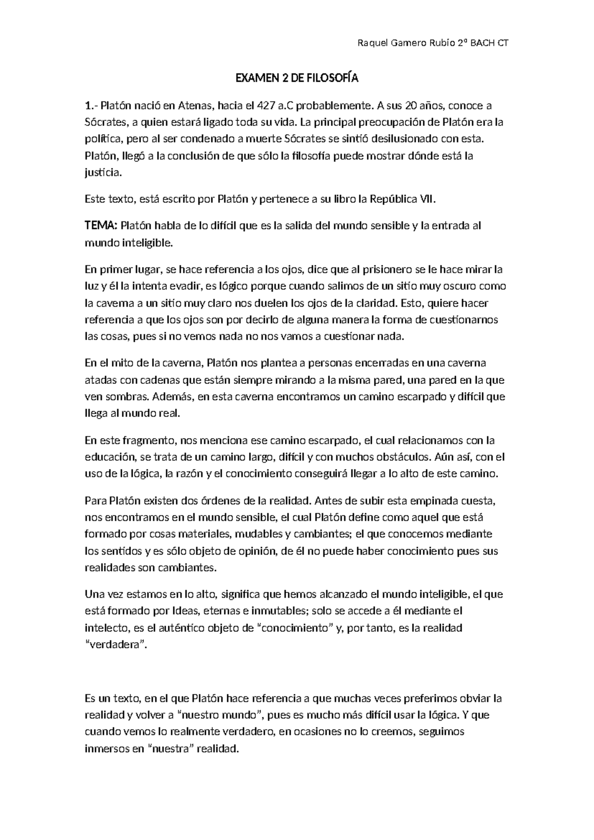 Examen DE Filosofía - Raquel Gamero Rubio 2º BACH CT EXAMEN 2 DE ...
