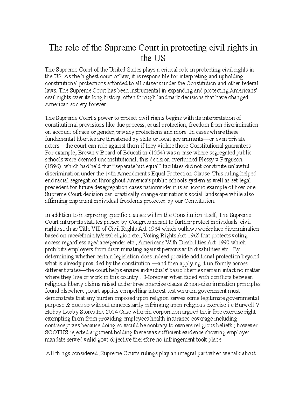 The role of the Supreme Court in protecting civil rights in the US - As ...