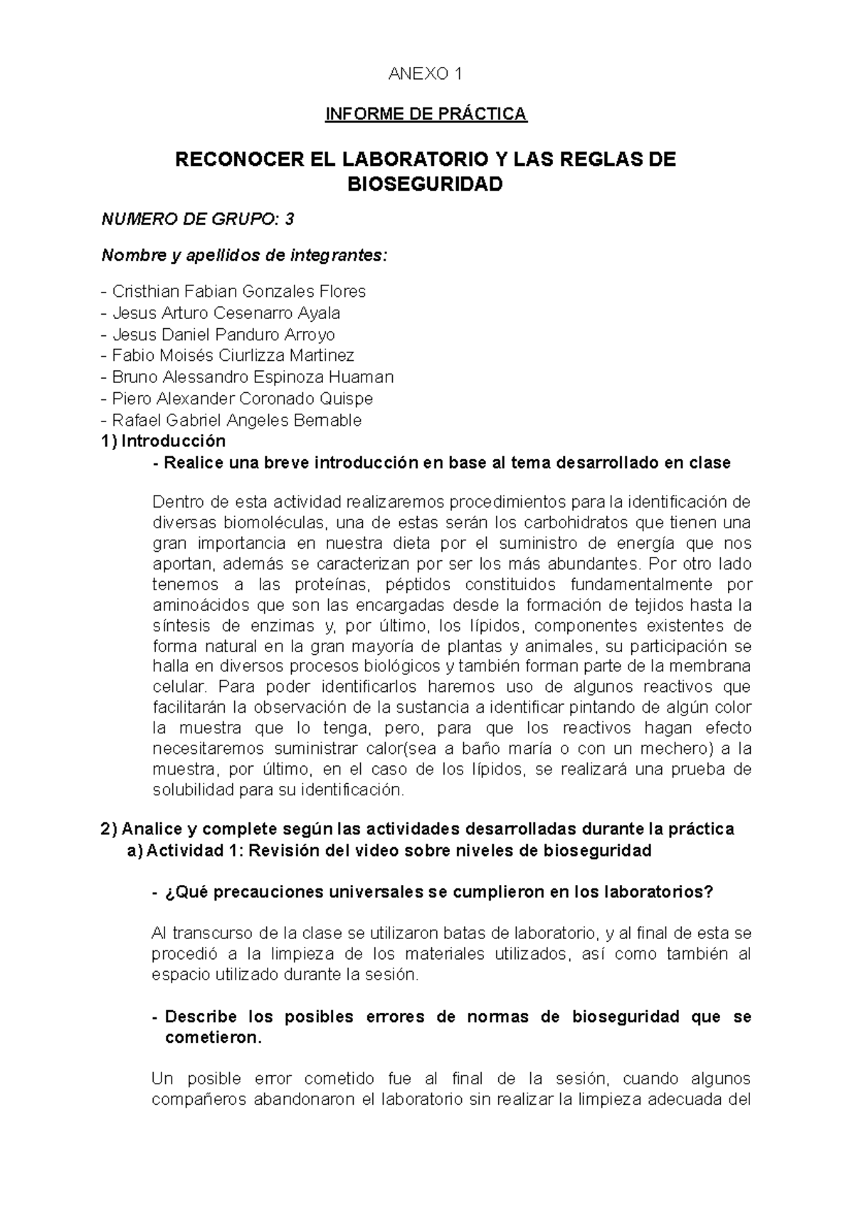 Biologia Laboratorio 1 Y 2 Docx Anexo 1 Informe De PrÁctica Reconocer