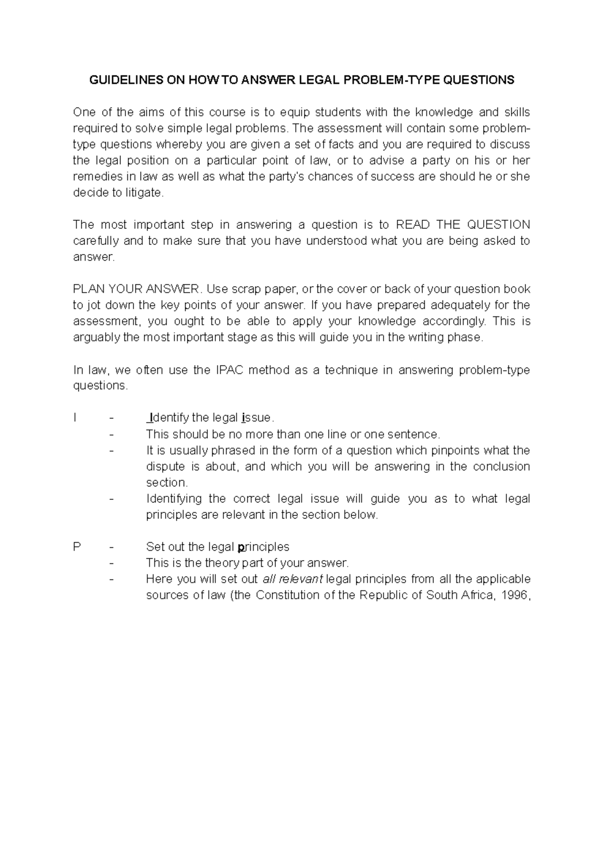 HOW TO Answer Problem TYPE Questions GUIDELINES ON HOW TO ANSWER