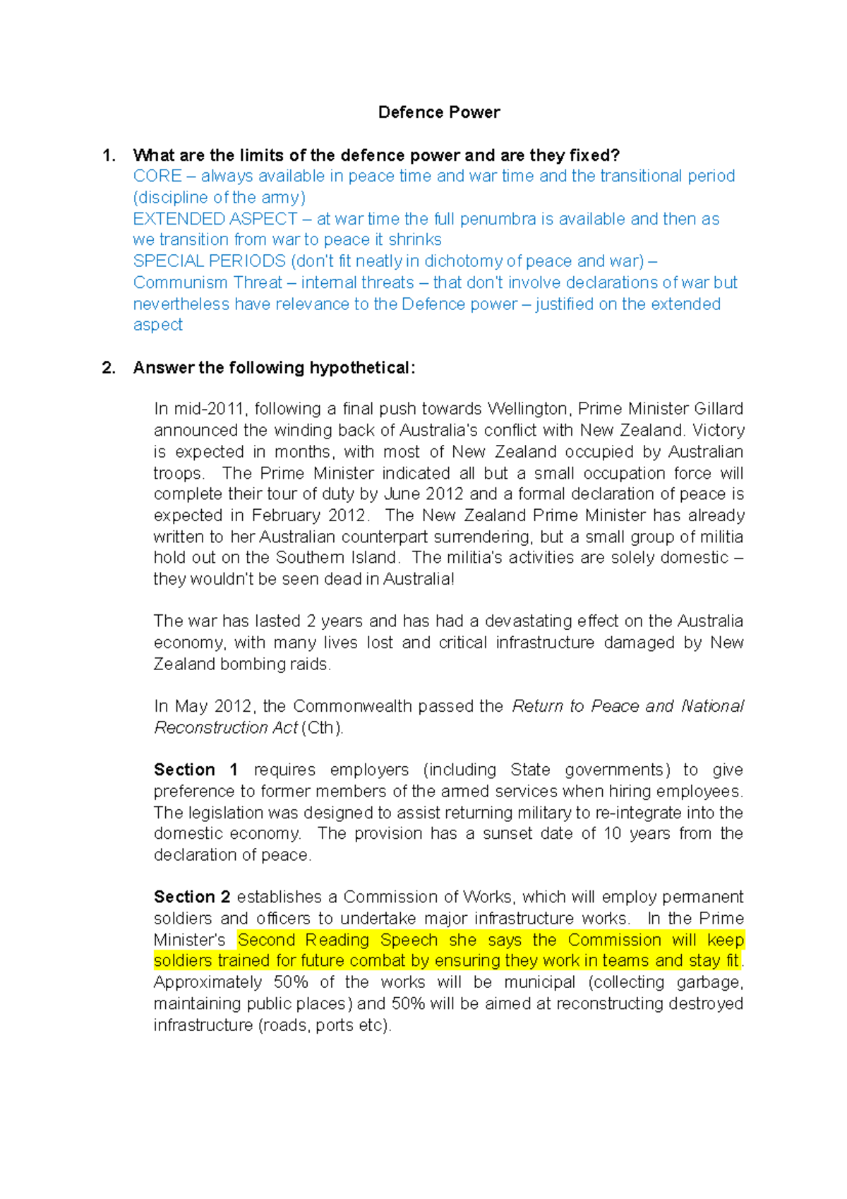 Week 6 ad 7 Content Tutorial - Defence Power - Defence Power 1. What ...
