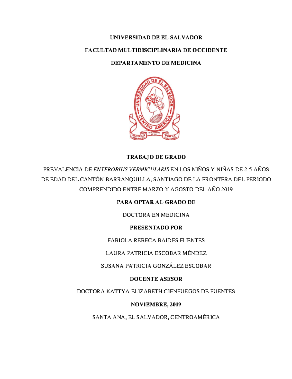 Prevalencia DE Enterobius Vermicularis EN LOS Niños Y Niñas DE 2-5 AÑOS ...