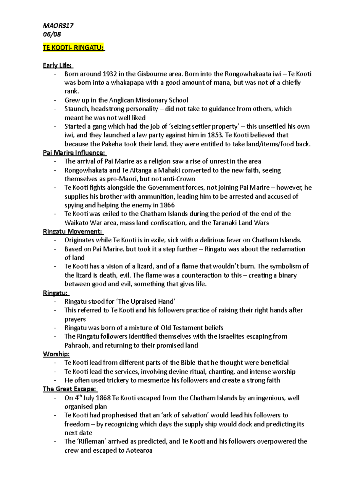 Te Kooti and the Ringatu - MAOR 06/ TE KOOTI- RINGATU: Early Life ...