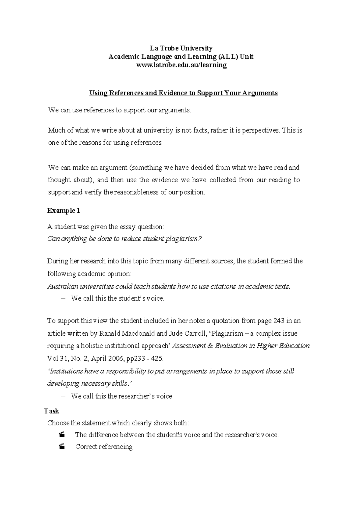 Using References and Evidence to Support Your Arguments Edt - Much of ...