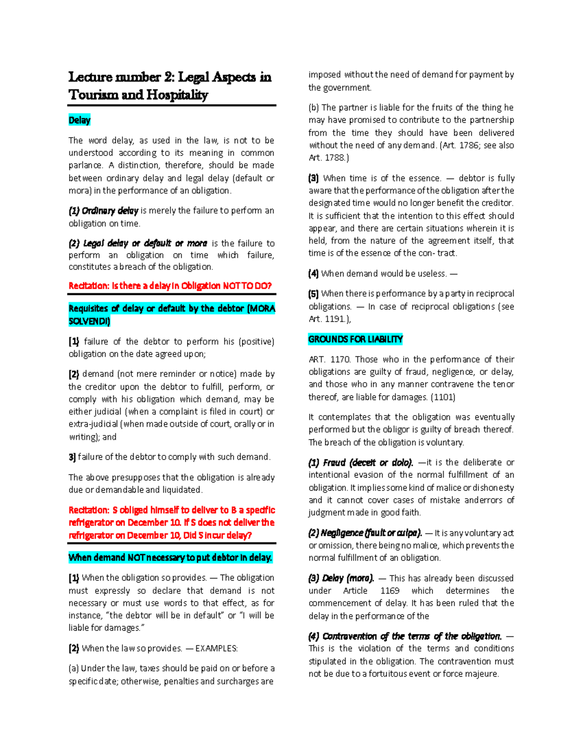 Lecture number 2 - lawss - Lecture number 2: Legal Aspects in Tourism ...