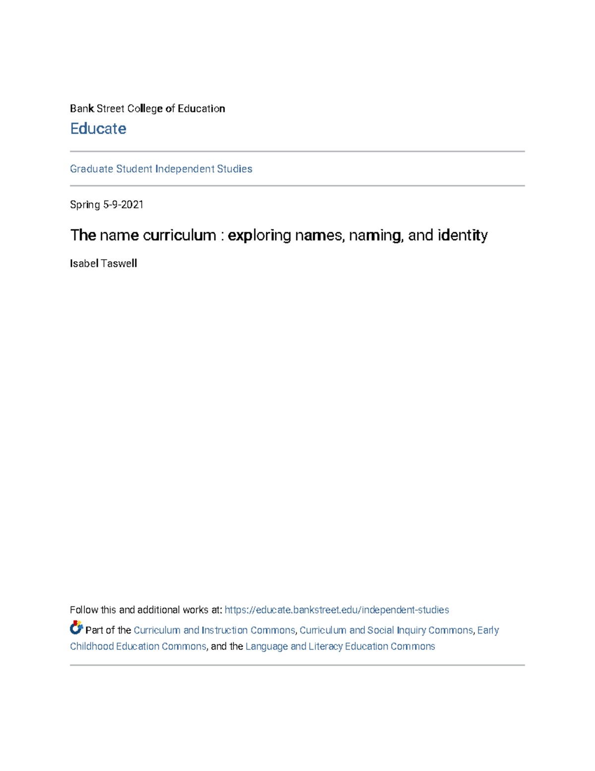 The name curriculum exploring names naming and identity - bankstreet ...