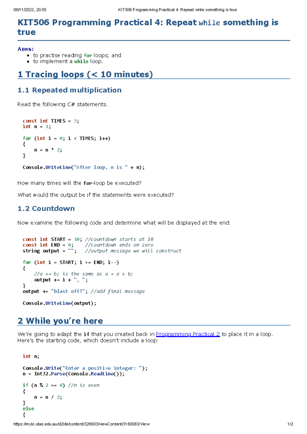 4 Repeating Actions With While Loops Week 5 Kit206 Kit506 Software Design And Development