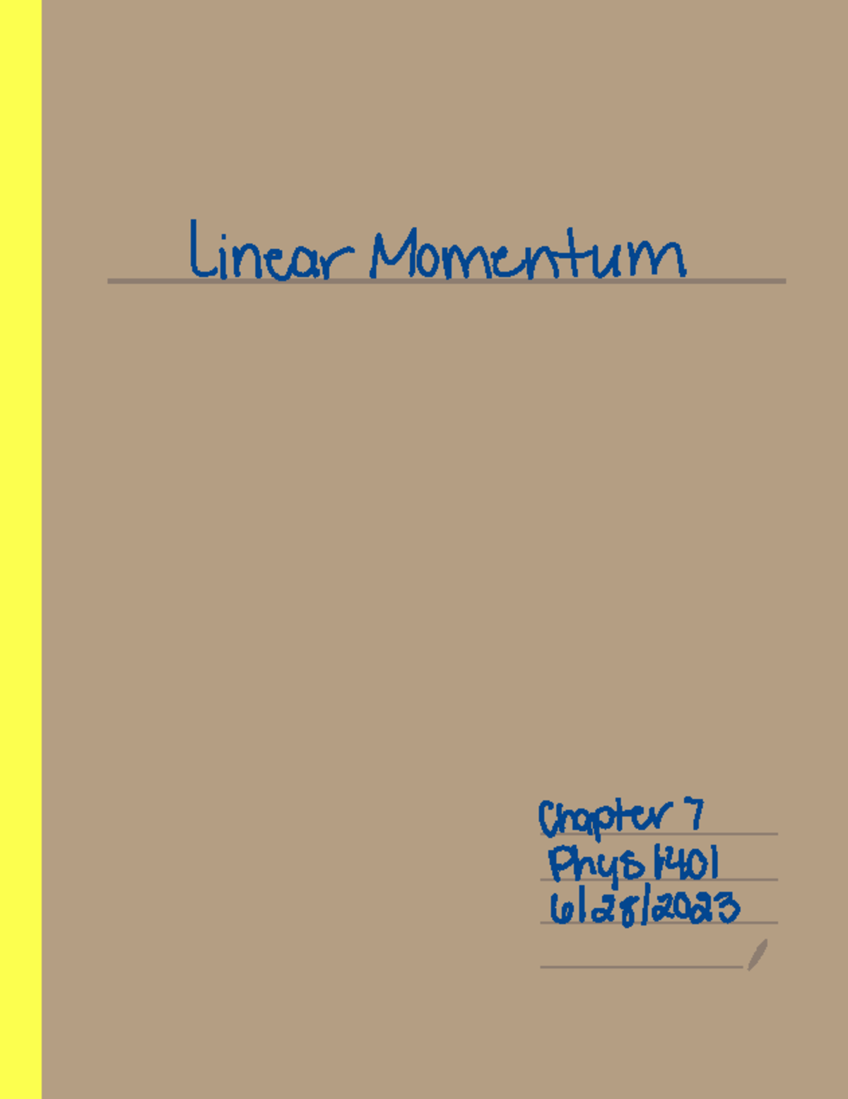 Chapter 7 Notes - Linear Momentum Chapter 7 ####### Phys 1401 4/20/ ex ...